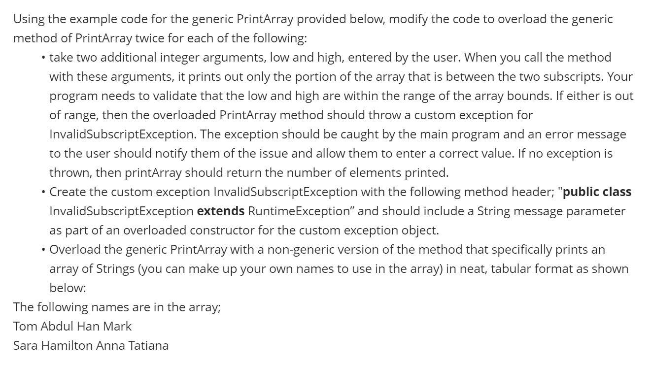 Solved Using The Example Code For The Generic Printarray 