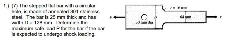 Solved 1.) (7) The stepped flat bar with a circular hole, is | Chegg.com