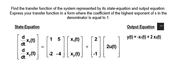 Solved Find the transfer function of the system represented | Chegg.com