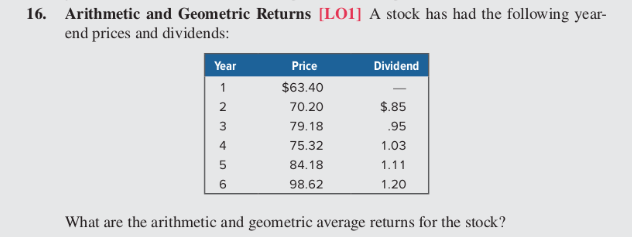 Solved 16. Arithmetic and Geometric Returns [L01] A stock | Chegg.com