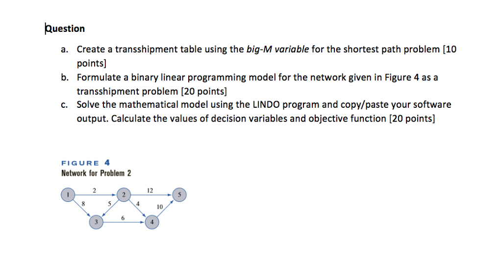 Question Create a transshipment table using the big-M | Chegg.com