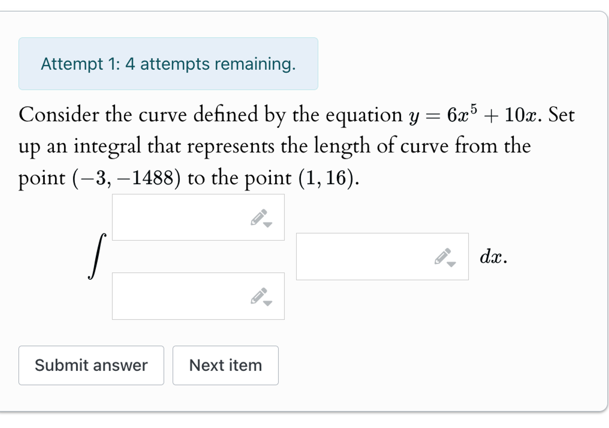 Solved Attempt 1: 4 ﻿attempts remaining.Consider the curve | Chegg.com