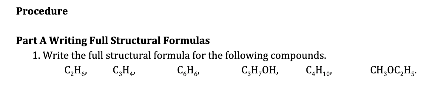 Solved Procedure Part A Writing Full Structural Formulas 1. | Chegg.com
