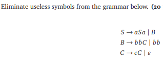 Solved Eliminate useless symbols from the grammar below. (20 | Chegg.com