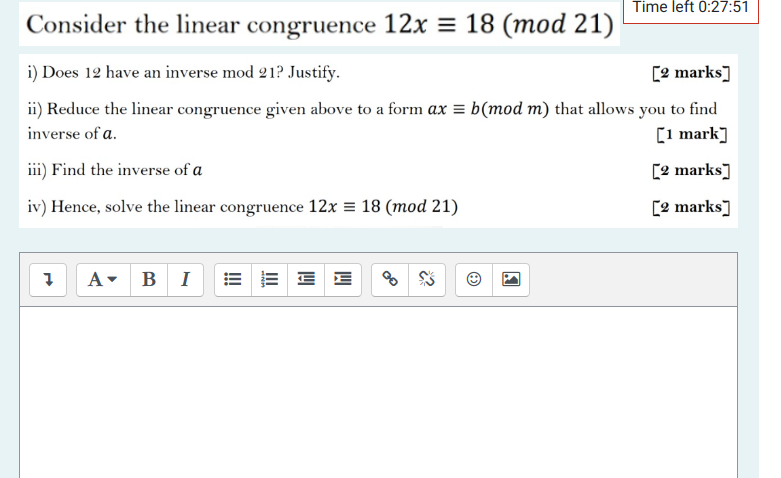 Solved Consider the linear congruence 12x = 18 (mod 21) i) | Chegg.com