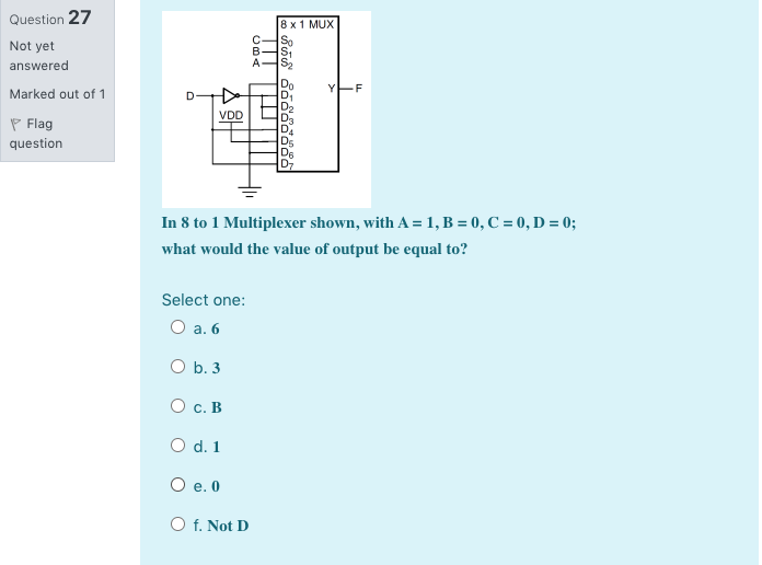 Solved 8 x 1 MUX Question 27 Not yet answered Marked out of | Chegg.com