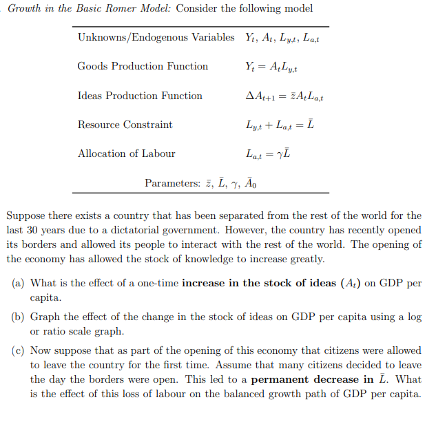 Solved Growth in the Basic Romer Model: Consider the | Chegg.com