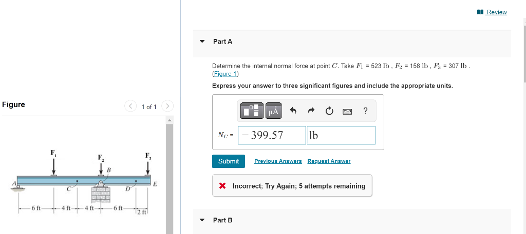 Solved Determine the internal normal force at point C. Take | Chegg.com