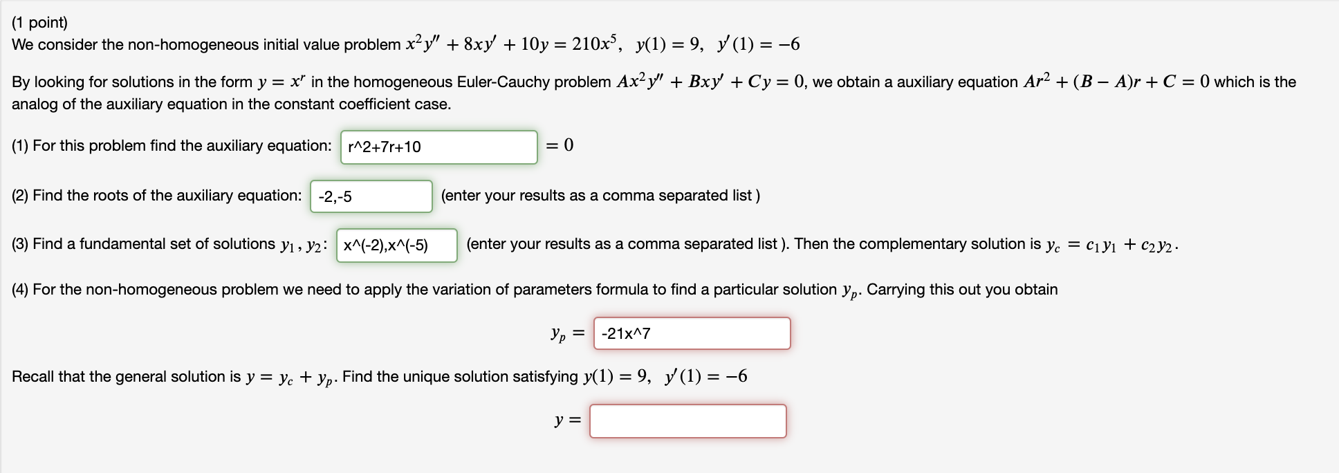 Solved point) We consider the non-homogeneous initial value | Chegg.com