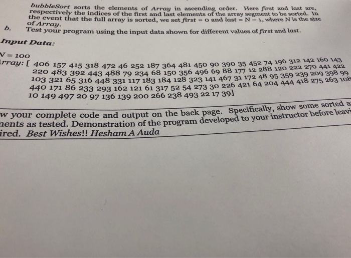 Solved ubbleSort sorts the elements of Array in ascending | Chegg.com