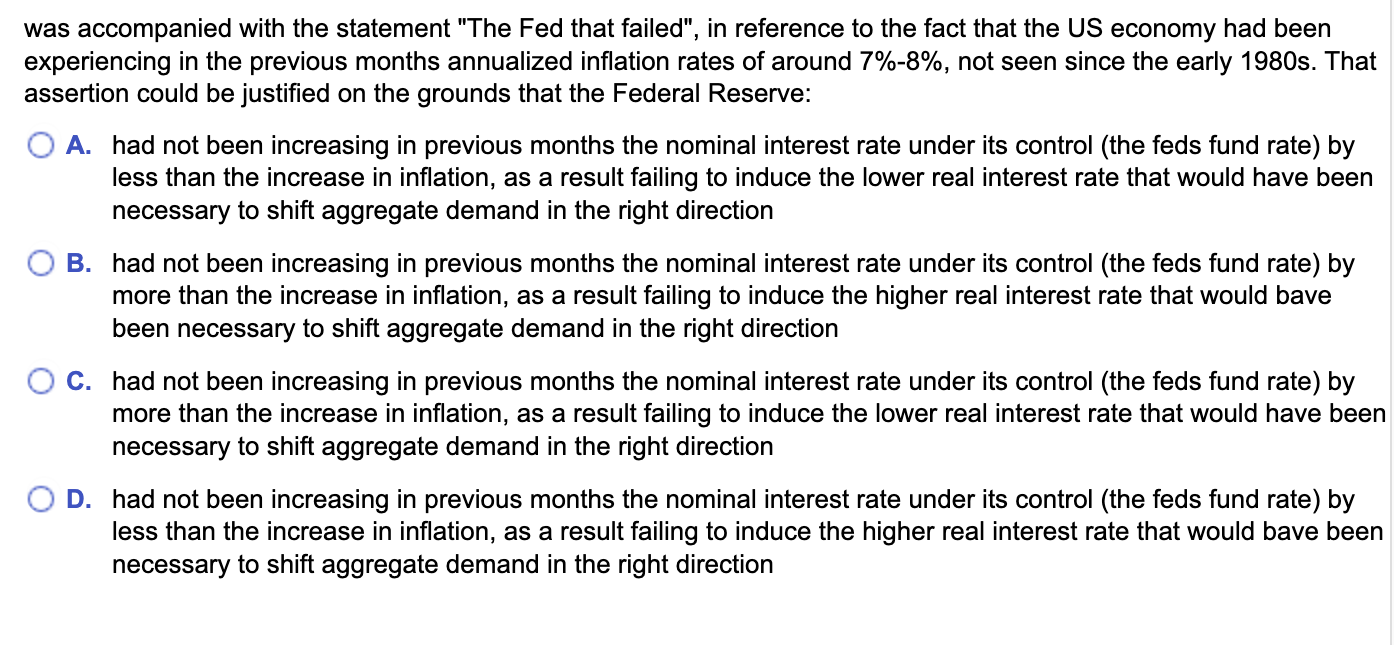 Solved Economist Eche = THEFED THAT FAllEDwas accompanied | Chegg.com