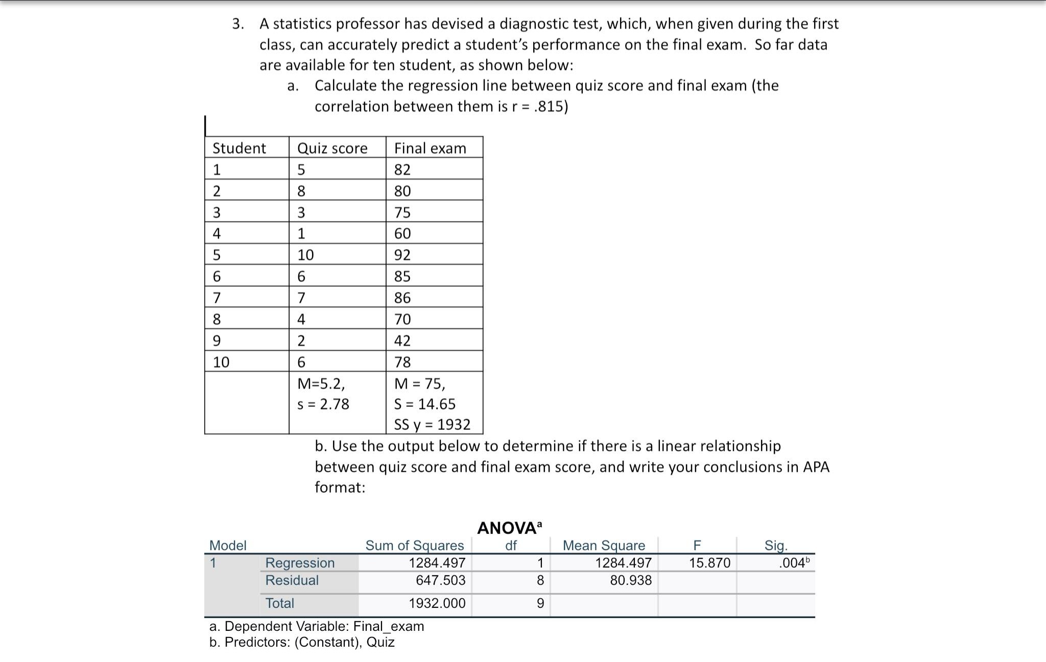 Solved 3. A statistics professor has devised a diagnostic | Chegg.com