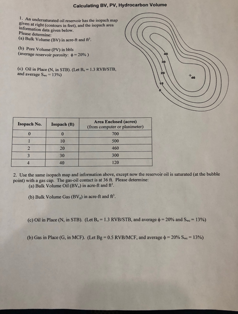 Solved Calculating BV, PV, Hydrocarbon Volume 1. A n | Chegg.com