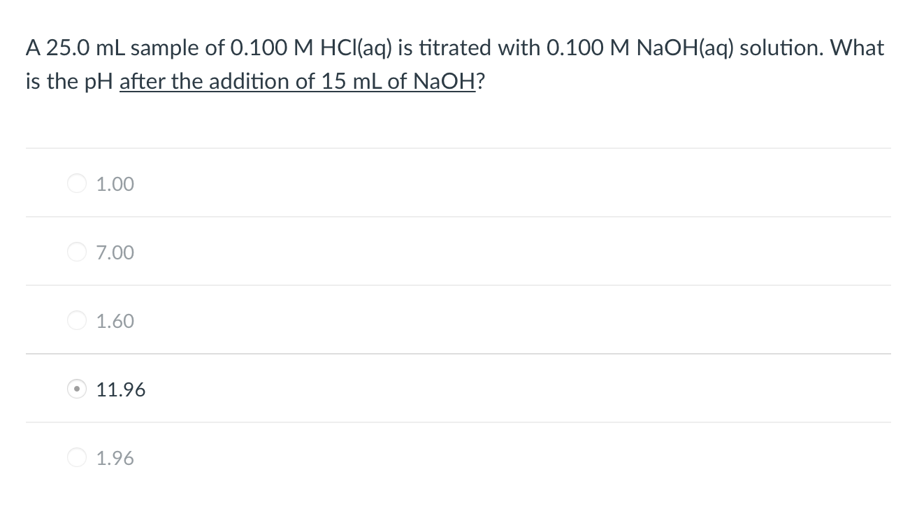 Solved A 25.0 mL sample of 0.100 M HCl(aq) is titrated with | Chegg.com