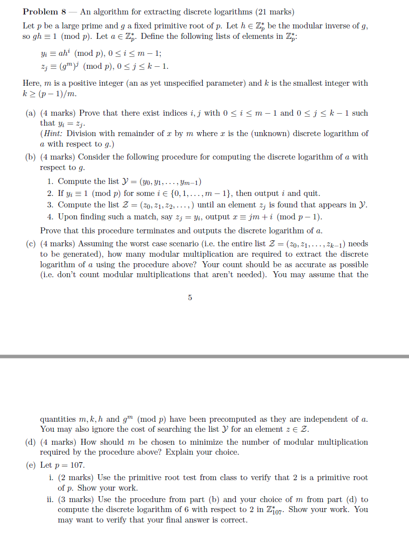 Problem 8 — An algorithm for extracting discrete | Chegg.com