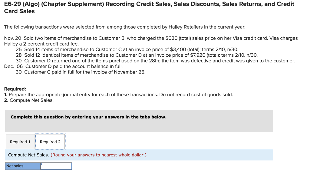Solved E6-29 (Algo) (Chapter Supplement) Recording Credit | Chegg.com