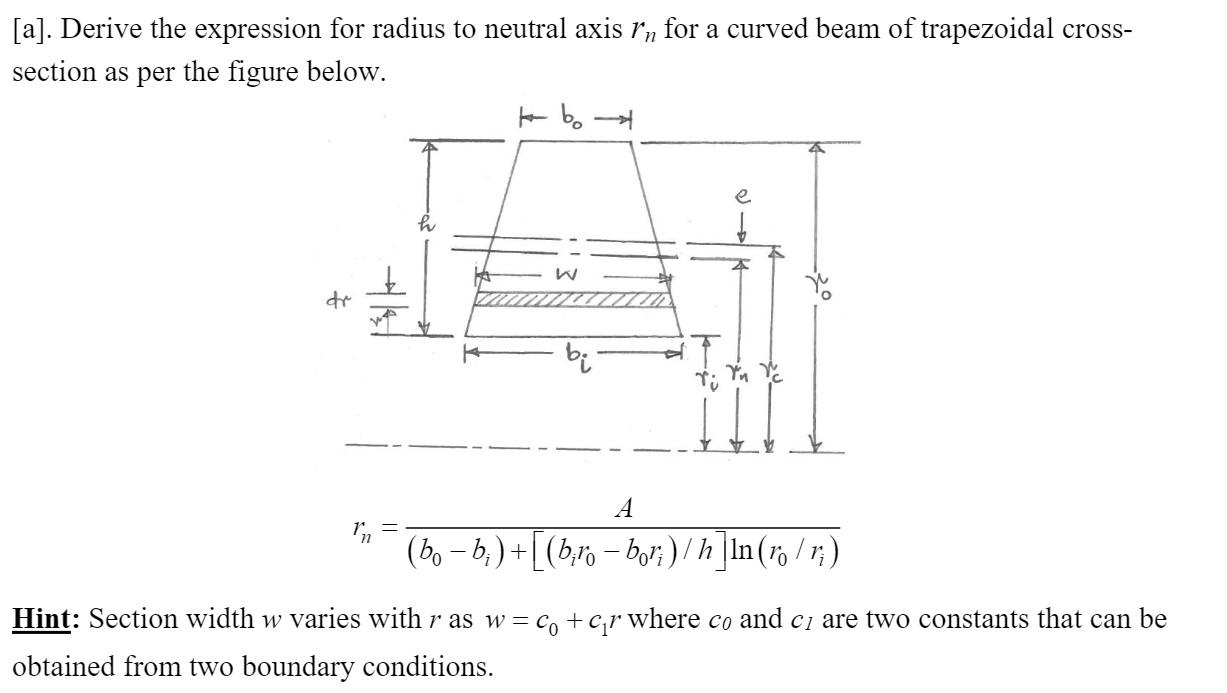 Solved [a]. Derive the expression for radius to neutral axis | Chegg.com