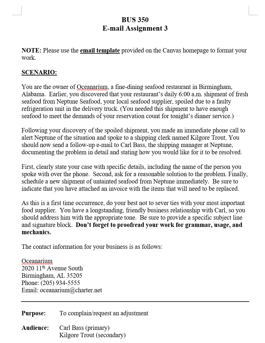 Solved BUS 350 E-mail Assignment 3 NOTE: Please use the | Chegg.com