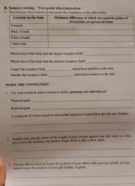 Solved B. Sensory testing - Two-point discrimination 1. | Chegg.com