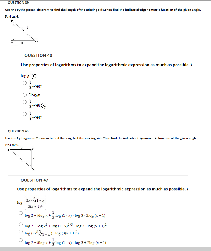 Solved QUESTION 39 Use the Pythagorean Theorem to find the | Chegg.com