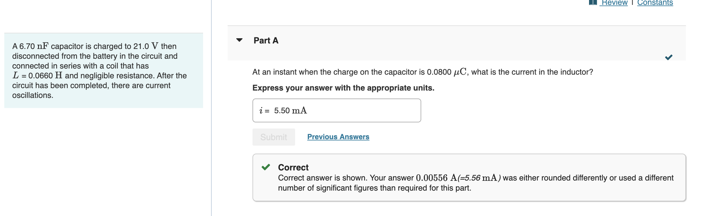 Solved A 6.70nF capacitor is charged to 21.0 V then | Chegg.com