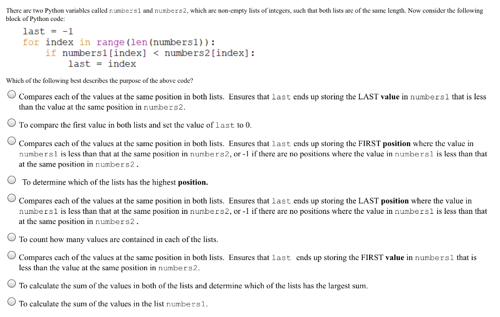 Solved There are two Python variables called numbers1 and | Chegg.com
