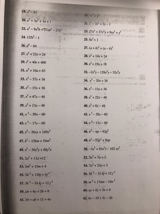 Solved 18. -81 19. y 20. a+3a2 +3a +1 22. a-9arb +27ab-27b | Chegg.com