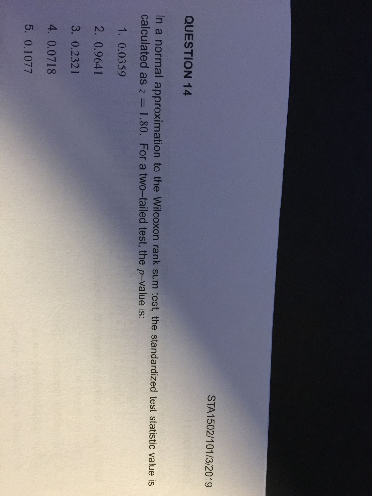 Solved STA 1502/101/3/2019 QUESTION 14 In a normal | Chegg.com