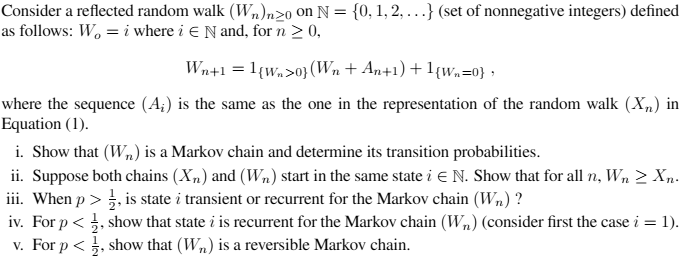 Consider a reflected random walk (Wn)n≥0 on | Chegg.com