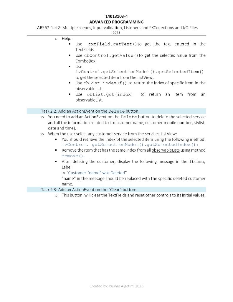 Solved 14013103-4 ADVANCED PROGRAMMING LAB567 Part2: | Chegg.com
