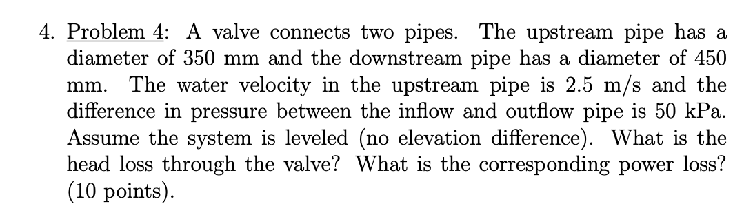 Solved 4. Problem 4: A valve connects two pipes. The | Chegg.com