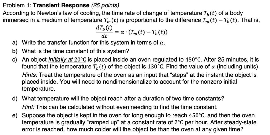 Solved Problem 1: Transient Response (25 points) According | Chegg.com