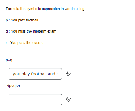 Solved Formula the symbolic expression in words using p : | Chegg.com