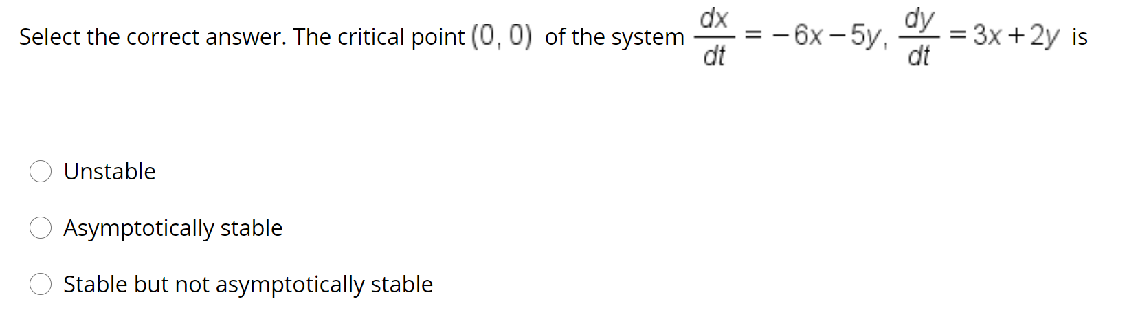 Solved Select the correct answer. The critical point (0,0) | Chegg.com