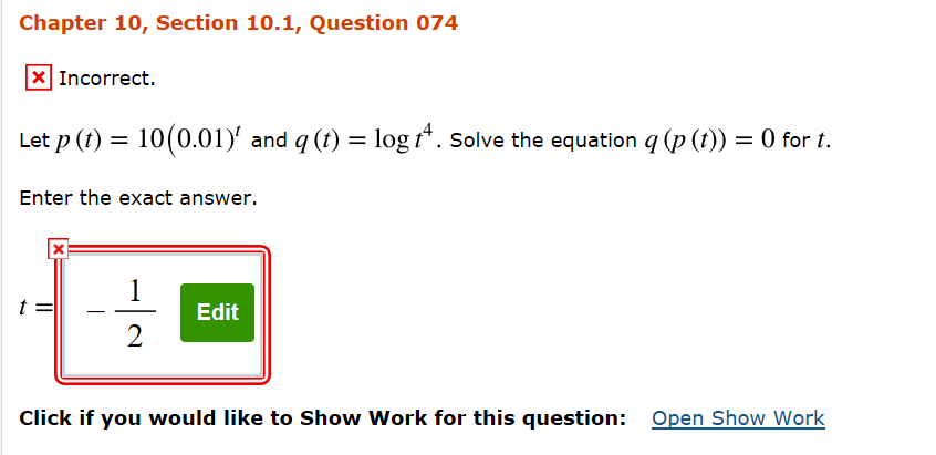 Solved Chapter 10, Section 10.1, Question 074 XIncorrect Let | Chegg.com