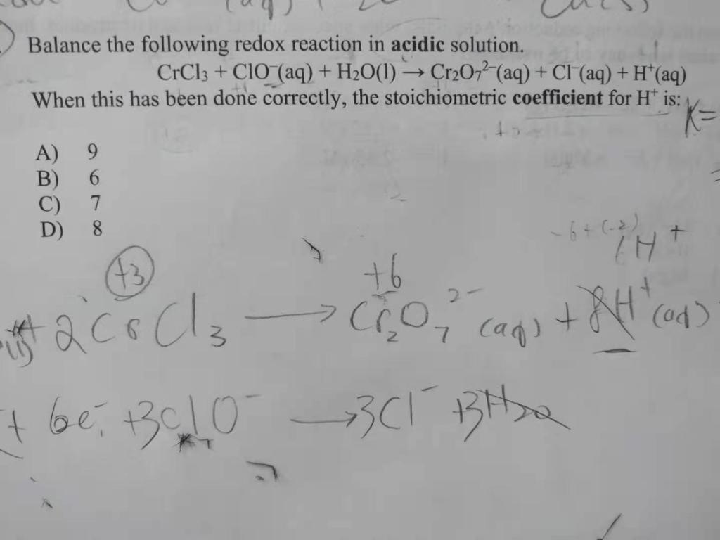 Solved Balance The Following Redox Reaction In Acidic