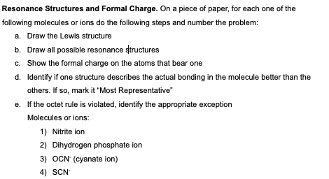 Solved Resonance Structures and Formal Charge. On a piece of | Chegg.com