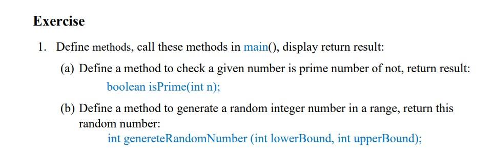 Solved In Java: Define methods, call these methods in | Chegg.com