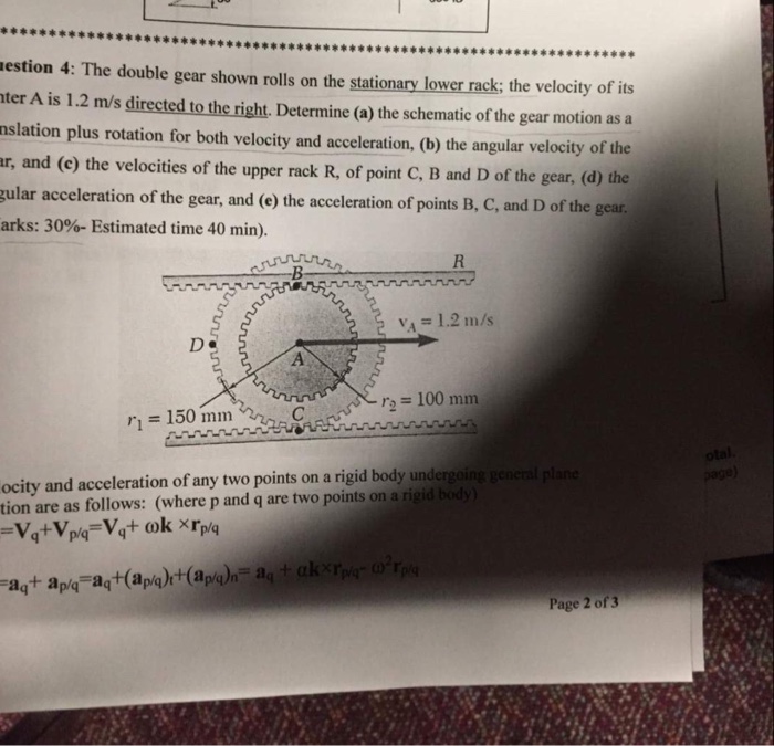 Solved The double gear shown rolls on the stationary lower | Chegg.com
