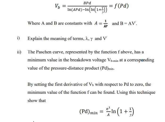 Solved V_(b)=(BPd)/(ln(APd)-ln(ln(1+(1)/(\\\\gamma | Chegg.com
