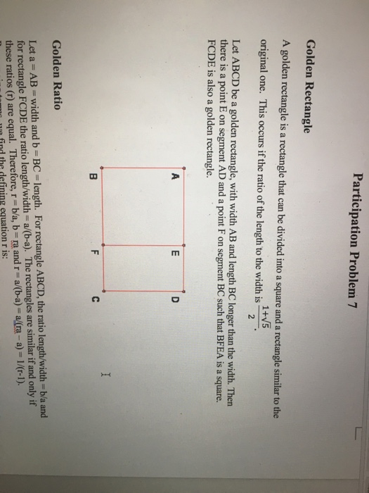Solved Participation Problem 7 Golden Rectangle A golden | Chegg.com