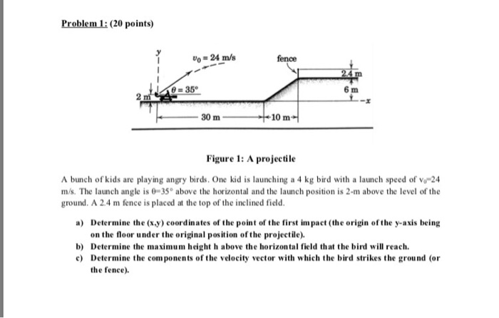 Solved Problem 1:(20 points) vo-24 m/s fence 6 m 2 Figure 1: | Chegg.com