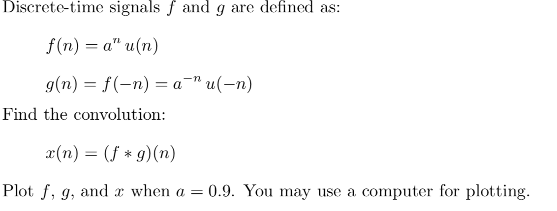 Solved Discrete-time signals f and g are defined as: f(n) = | Chegg.com