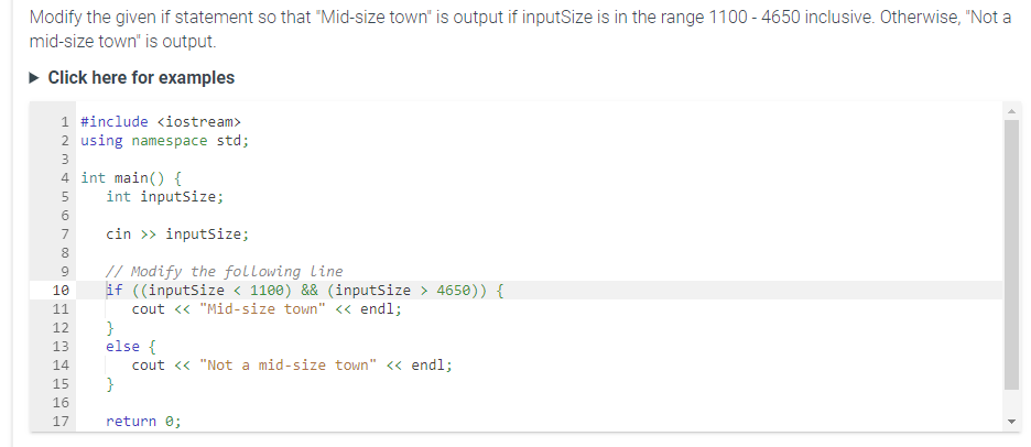Solved Modify the given if statement so that "Mid-size town" | Chegg.com