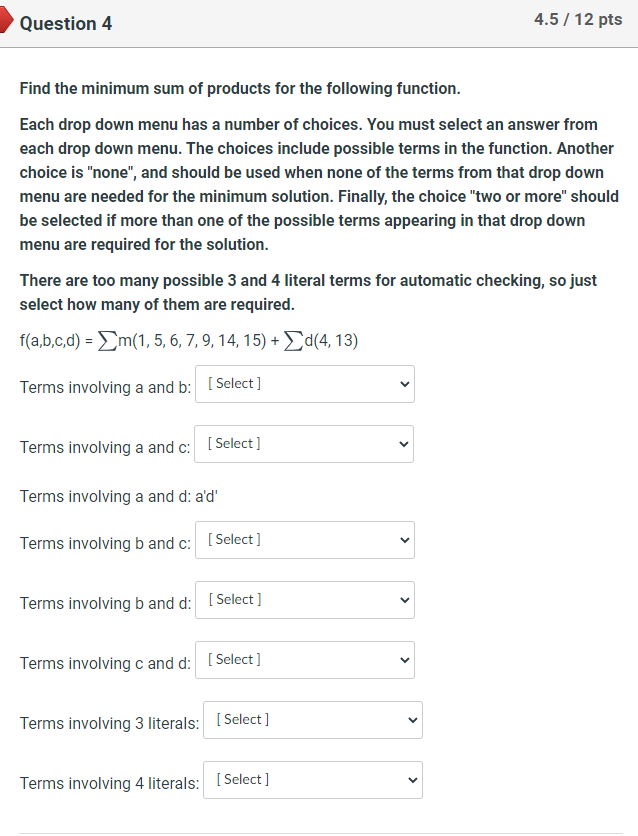 Solved Find the minimum sum of products for the following | Chegg.com