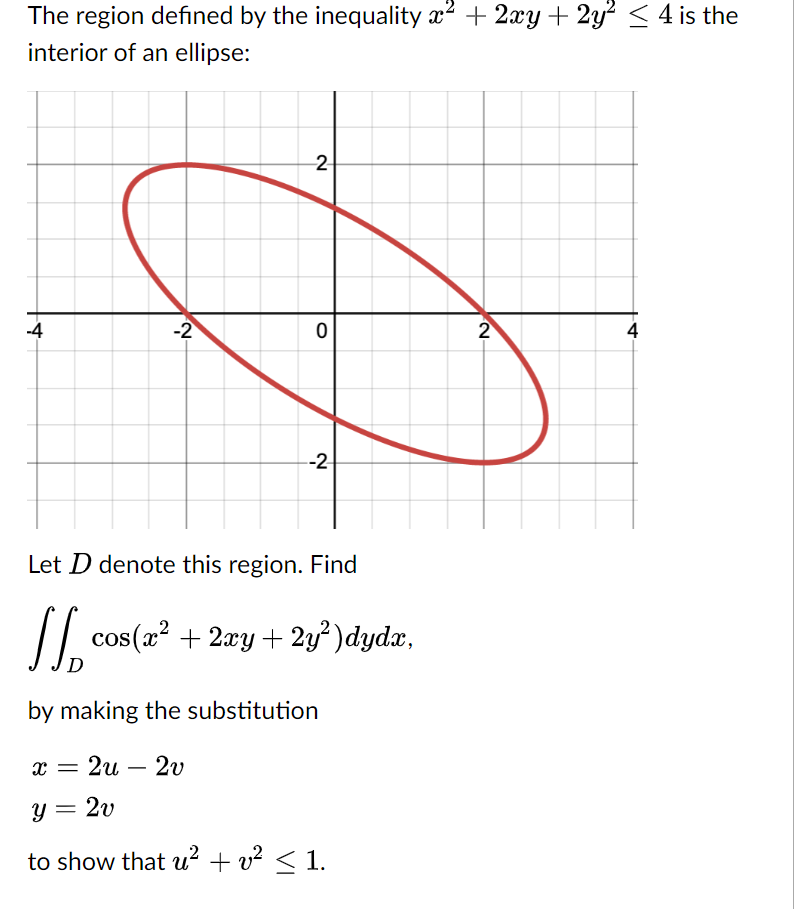 Solved The region defined by the inequality x2+2xy+2y2≤4 is | Chegg.com