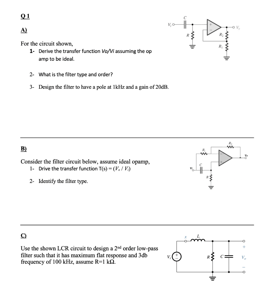Solved -OV For the circuit shown, 1- Derive the transfer | Chegg.com