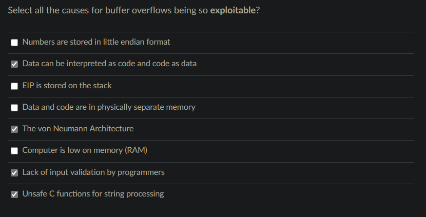 Solved Select all the causes for buffer overflows being so | Chegg.com