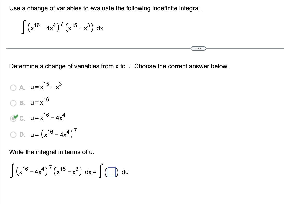 Solved Determine a change of variables from x to u . ﻿Choose | Chegg.com