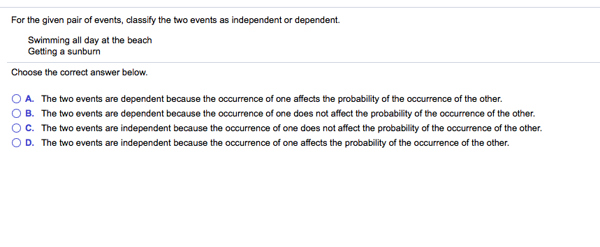 Solved For the given pair of events, classify the two events | Chegg.com